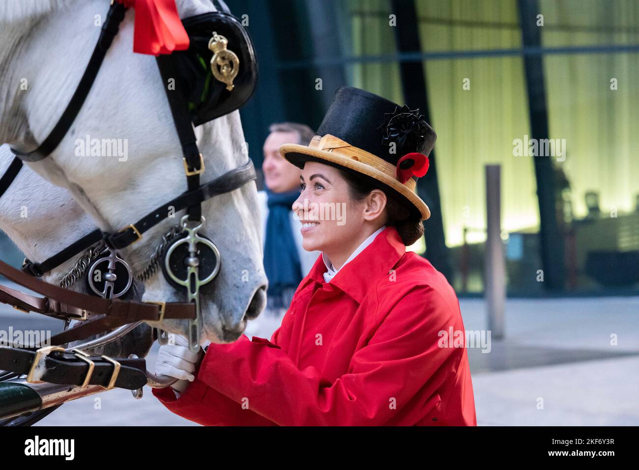 Female groom with horse at the Lord Mayor's Show parade in the City of ...