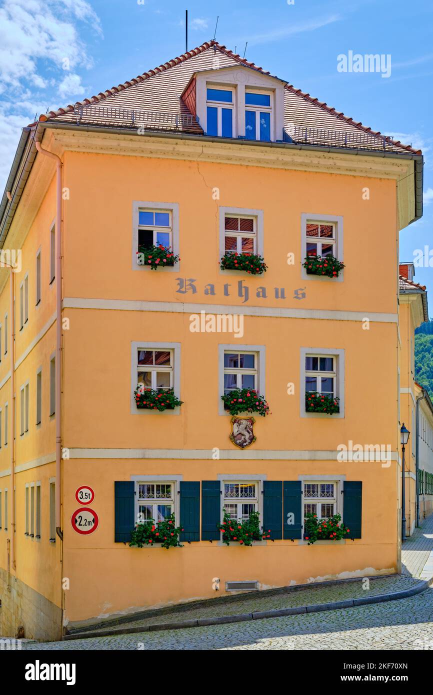 Picturesque view of the town hall of Koenigstein, Saxon Switzerland ...