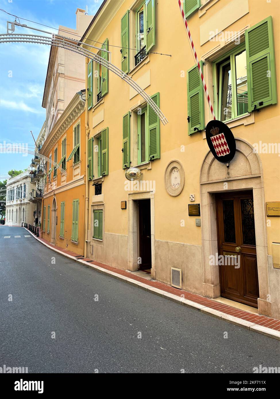 Old town in Monaco, street in Monaco city. Exterior view on colorful ...