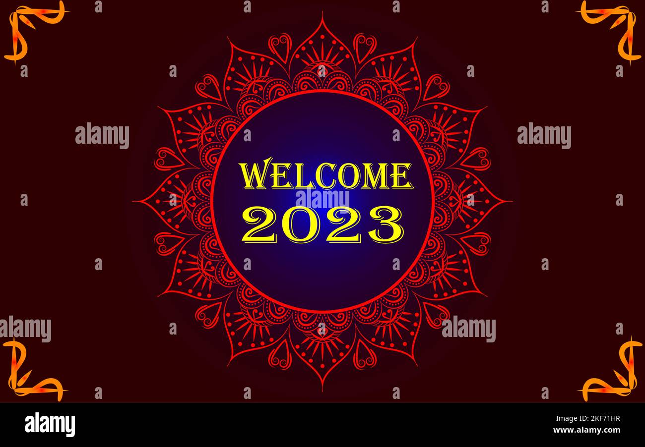 Welcome 2023 banner or poster with mandala art, happy new year 2023 ...