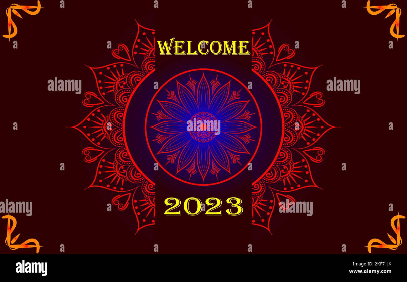 Welcome 2023 banner or poster with mandala art, happy new year 2023 ...