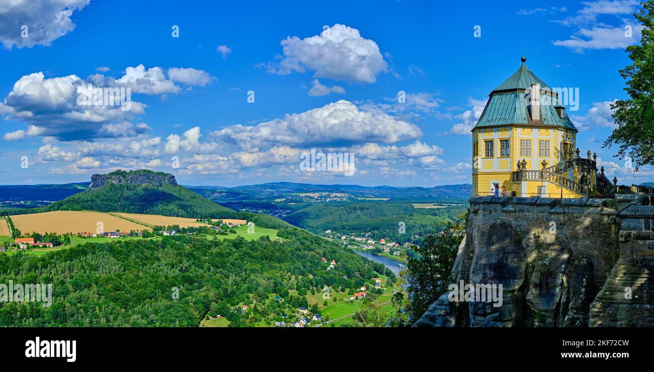 Frederick's Castle and view over to Lilienstein mountain, Königstein ...