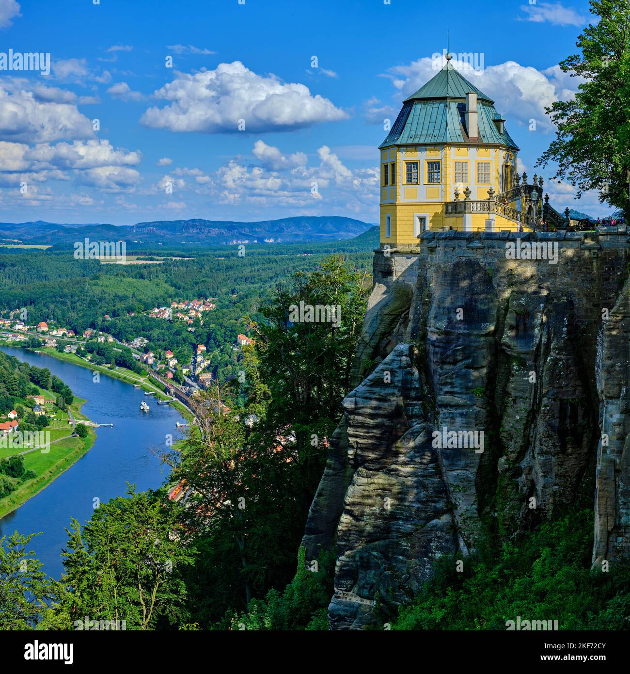 Elbe river scenery and Fredericks's Castle, Königstein Fortress ...
