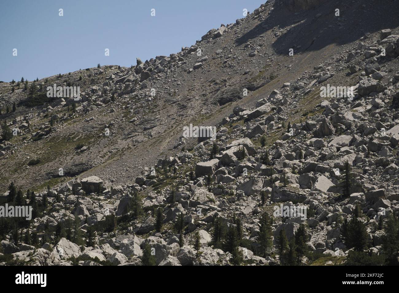 stone rock avalanche in dolomites panorama Stock Photo - Alamy