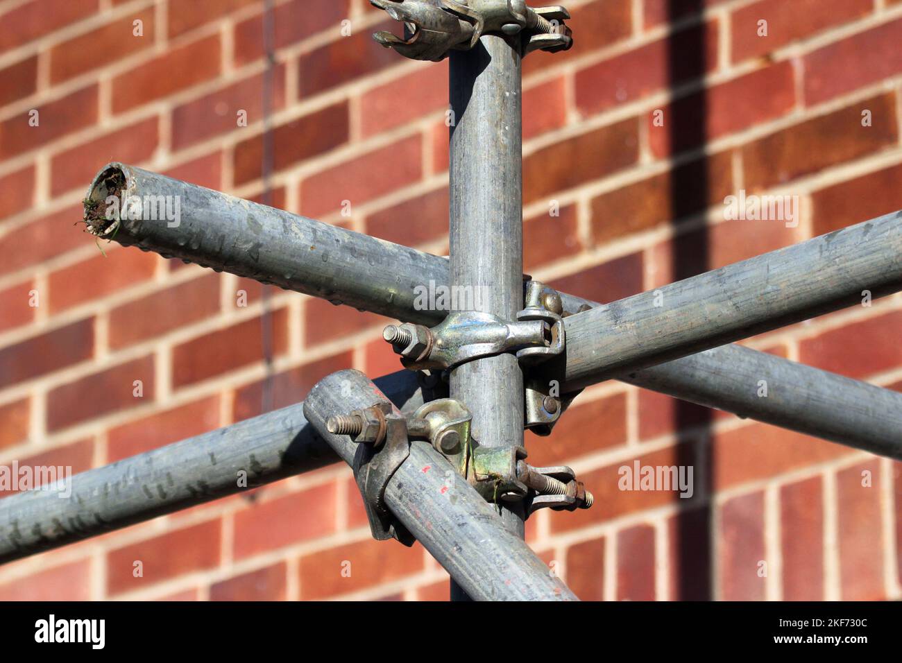 Scaffolding junction. Junction with lots of clamps. Close up Stock ...
