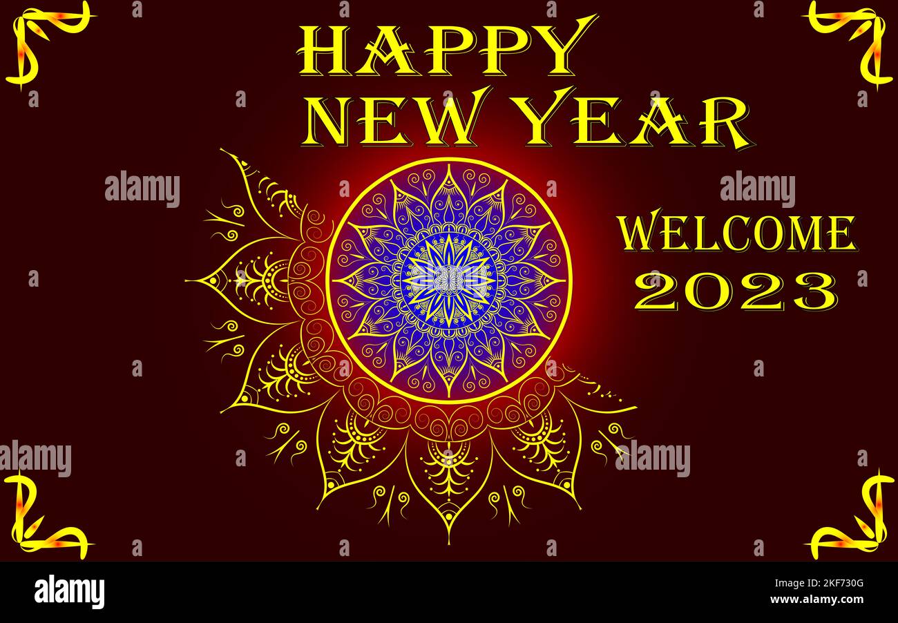 Welcome 2023 banner or poster with mandala art, happy new year 2023 ...