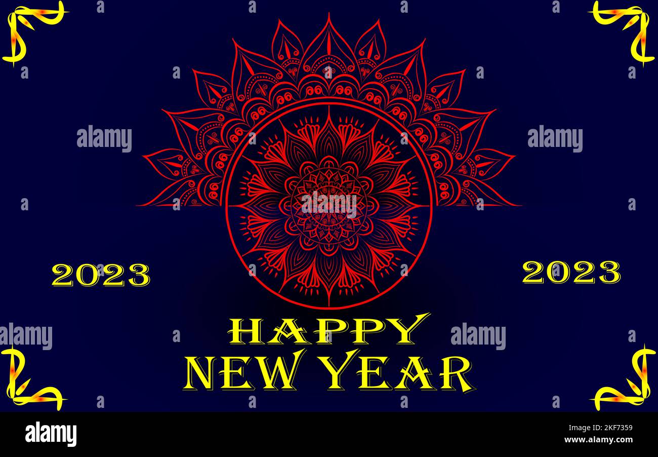 Welcome 2023 banner or poster with mandala art, happy new year 2023 ...