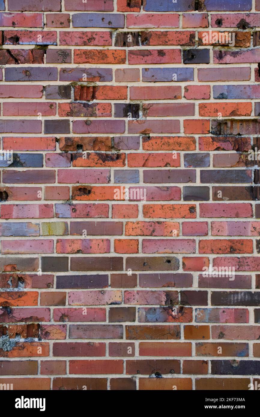 Background, brick wall made old German red burnt brick with traces ...