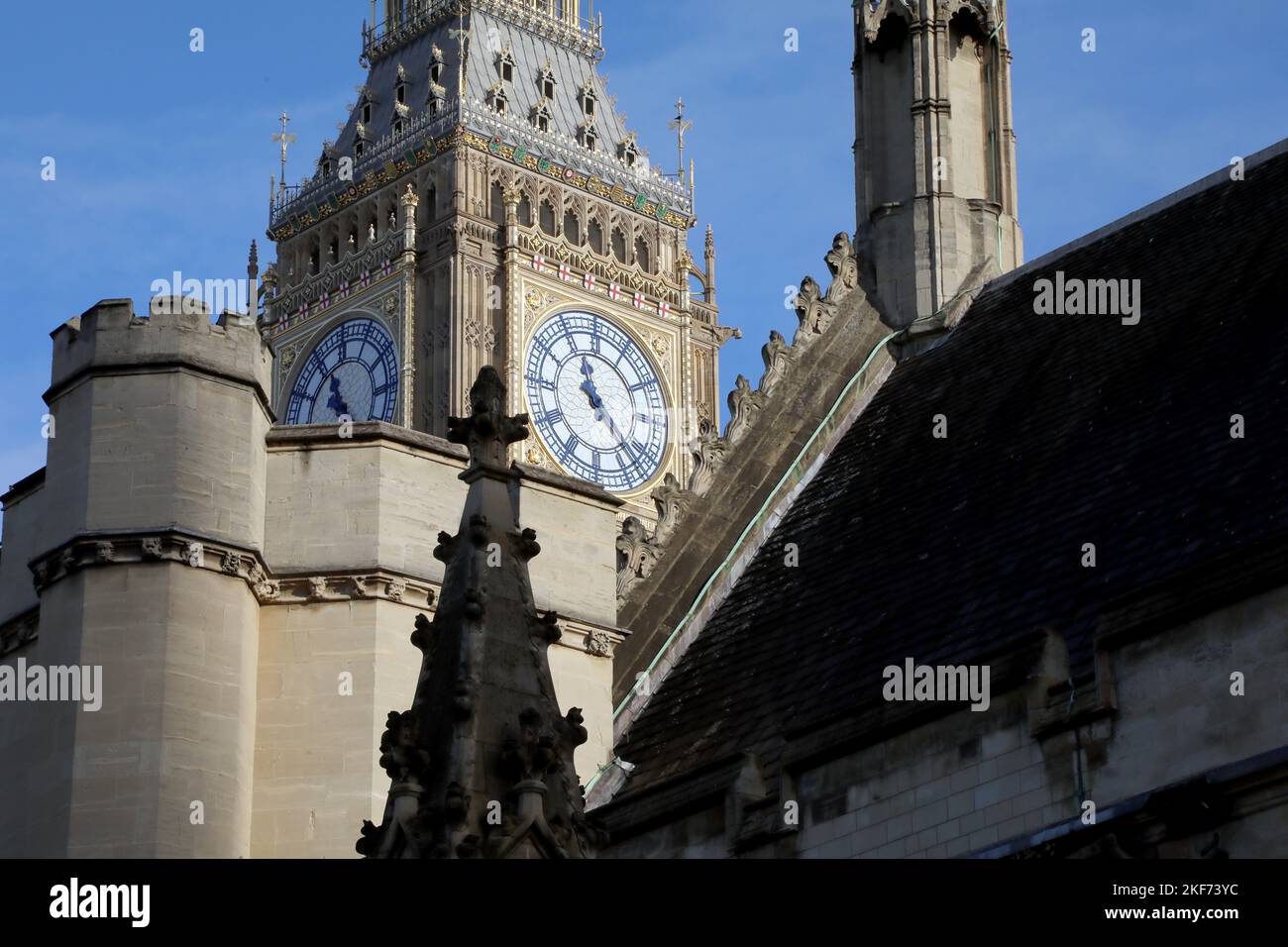 The clock of Big Ben in the Palace of Westminster in London, England on ...