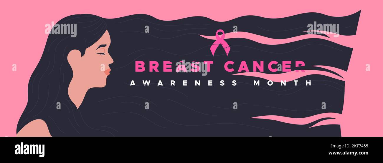 Breast Cancer Awareness month illustration of woman face in flat ...