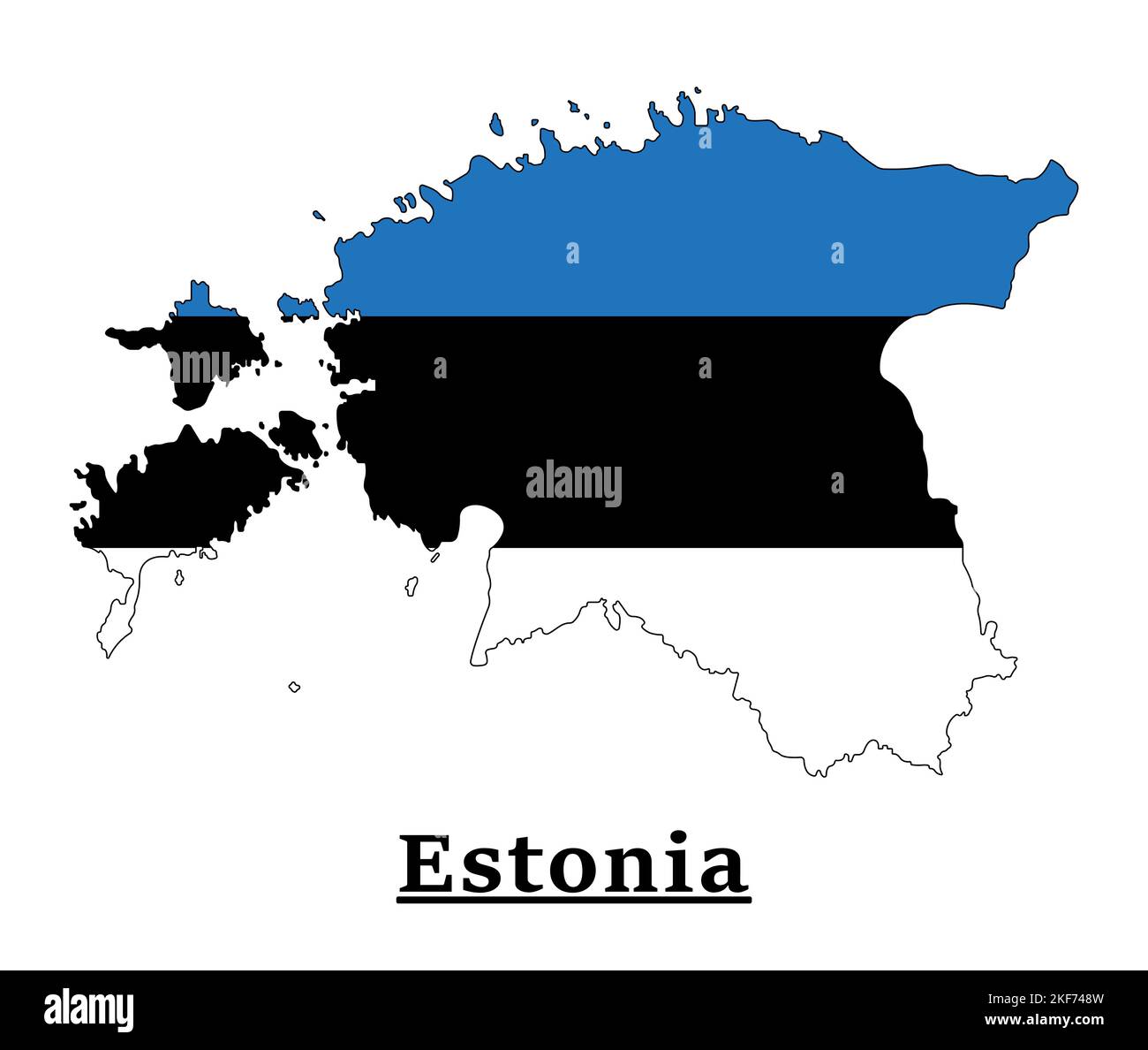 The beautiful Estonia map with the flag colors isolated on a white ...