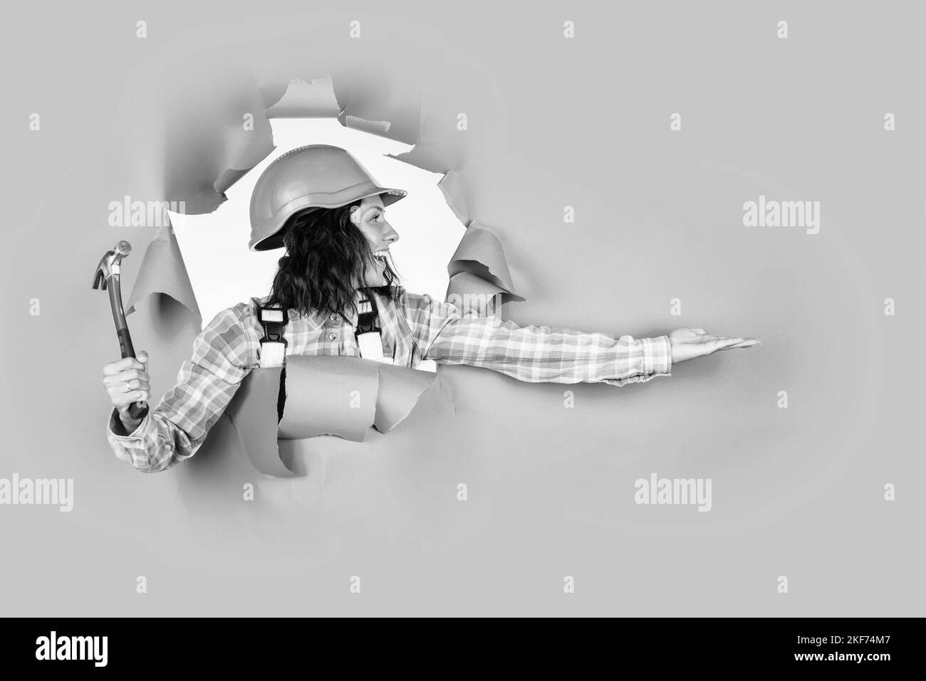 she loves his job. building and construction site. Builder engineer ...