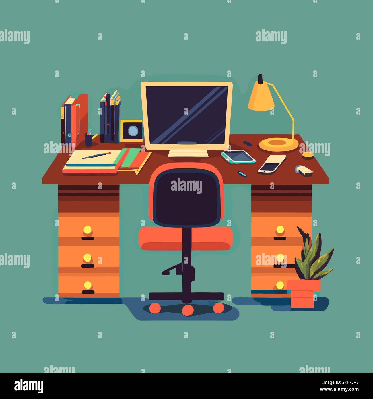 A vector illustration of a modern working computer desk Stock Vector ...