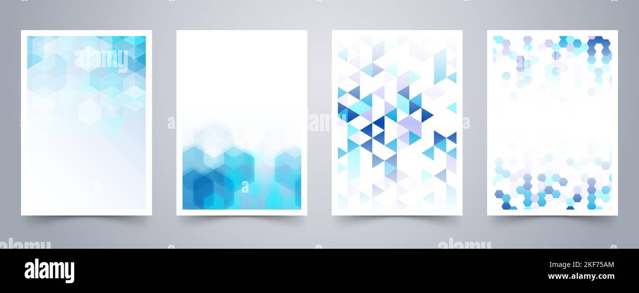 Annual report design template. Blue hexagon, triangle. Abstract ...