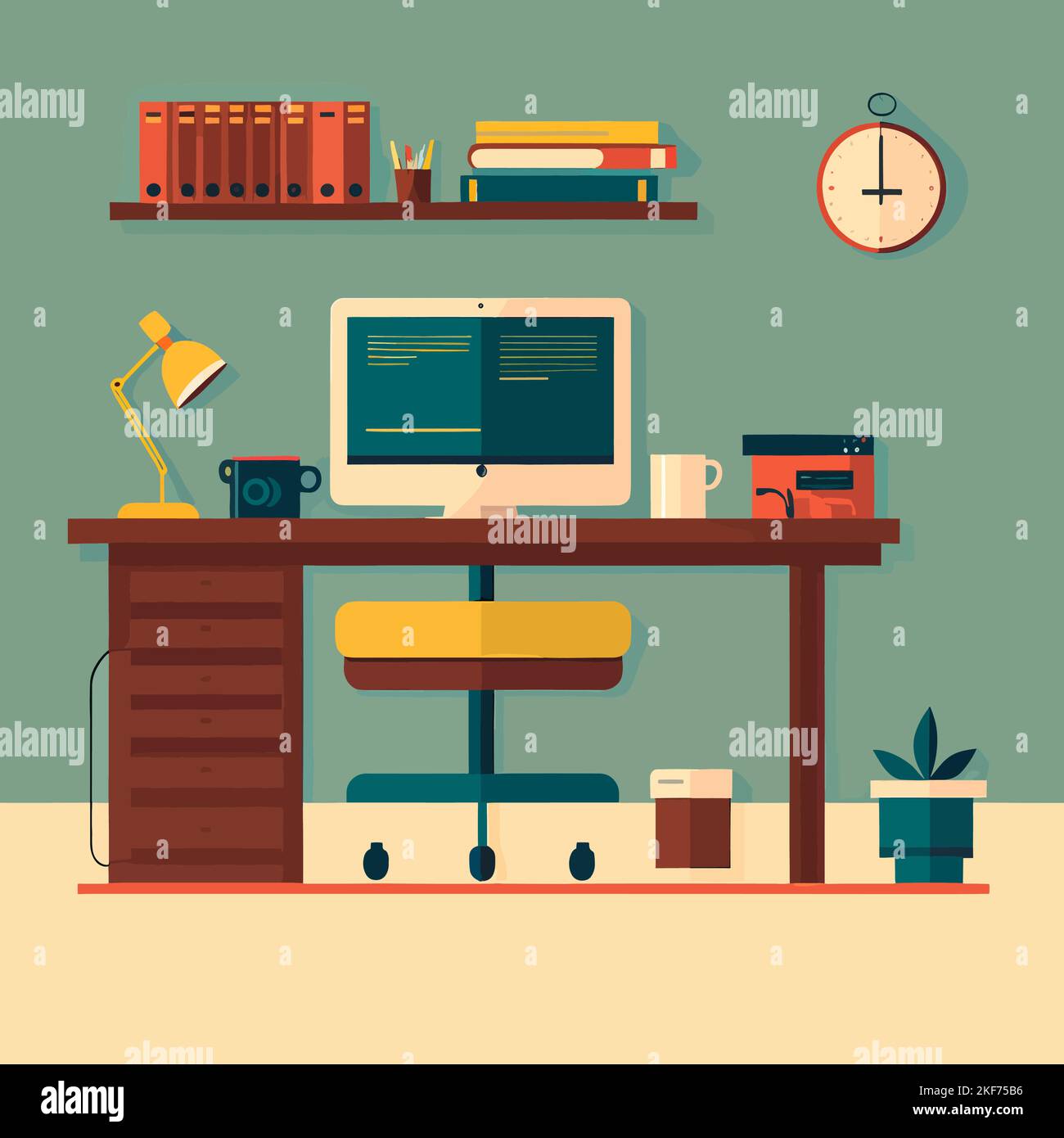 A vector illustration of a modern working computer desk Stock Vector ...