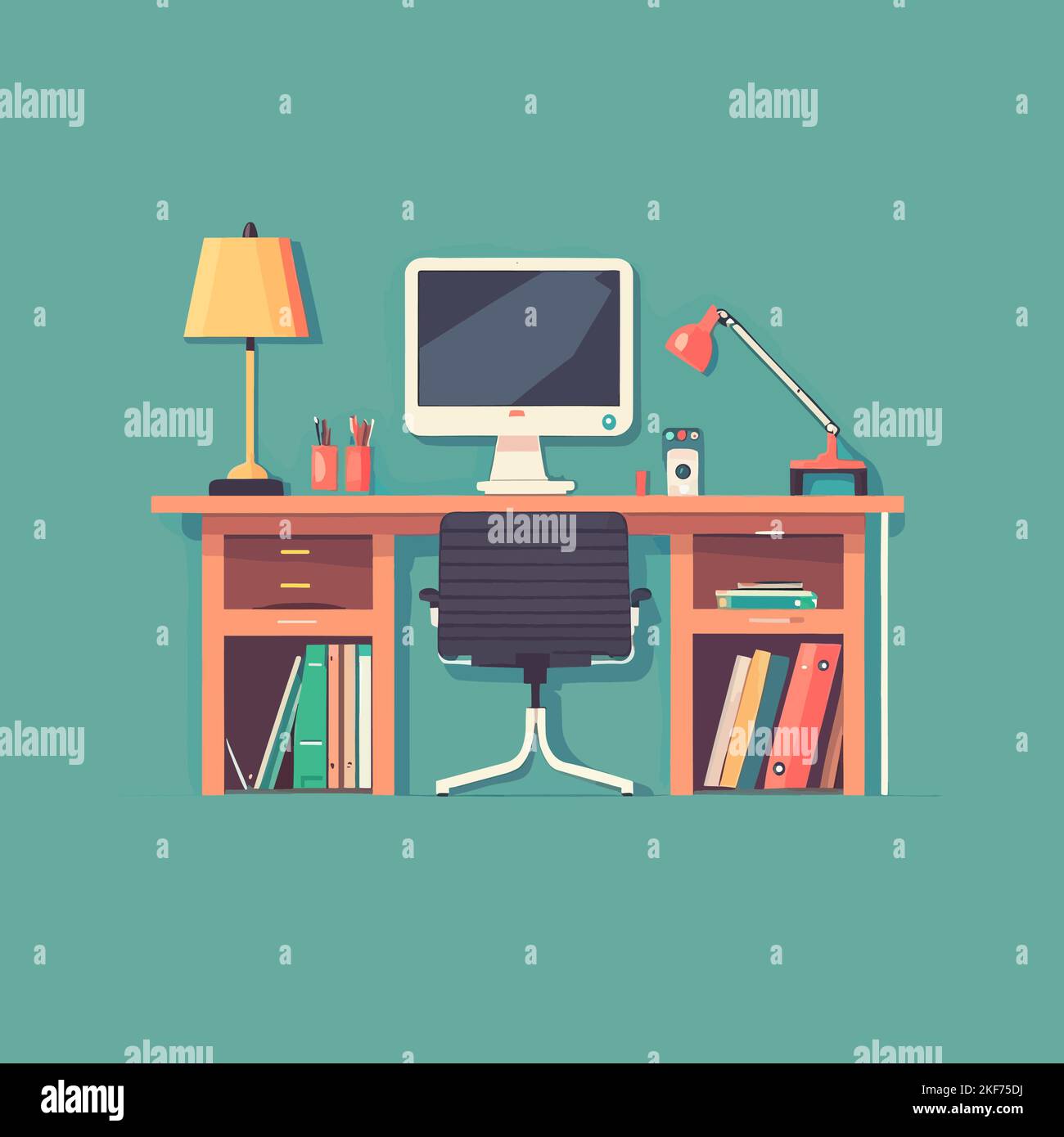 A vector illustration of a modern working computer desk Stock Vector ...