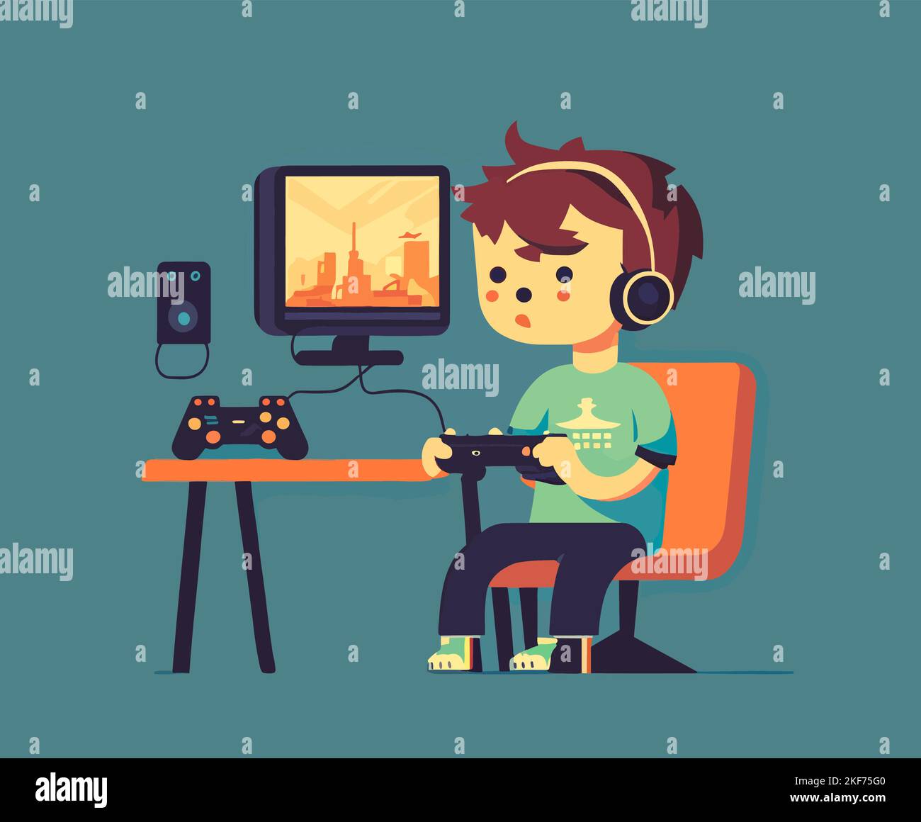 A vector illustration of a young boy playing console games Stock Vector ...