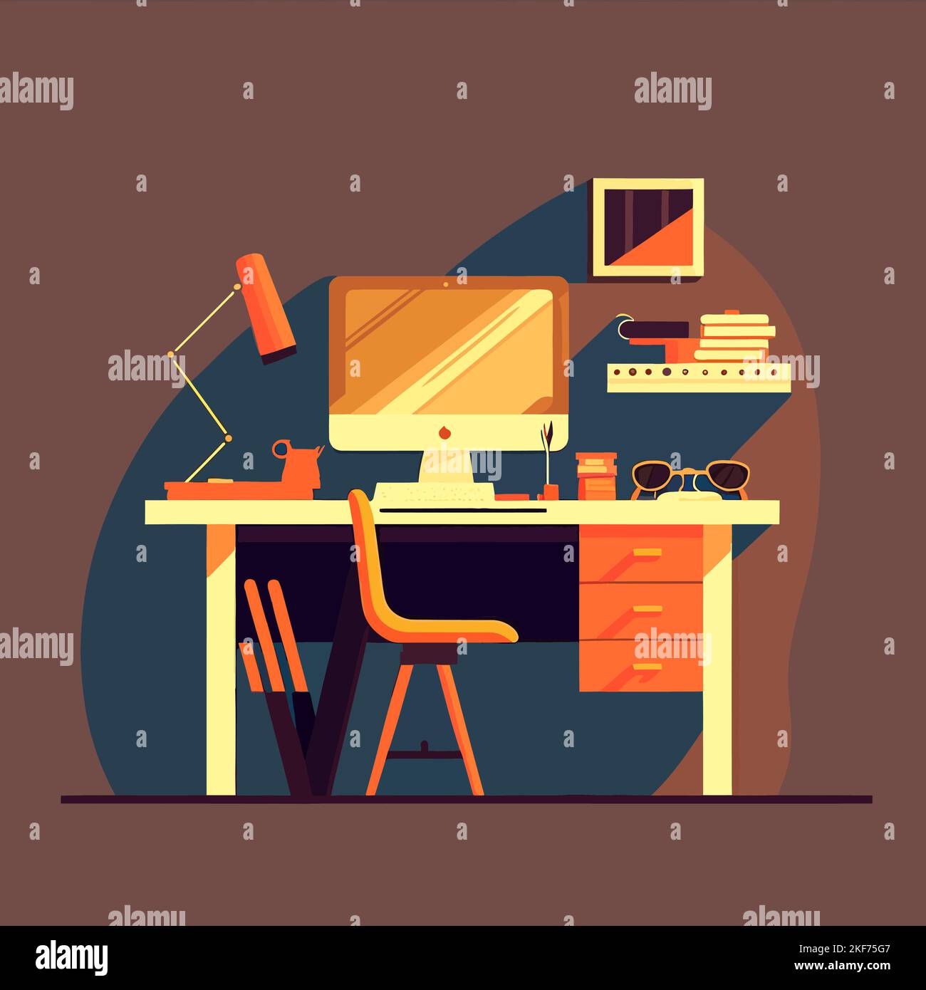 A vector illustration of a modern working computer desk Stock Vector ...