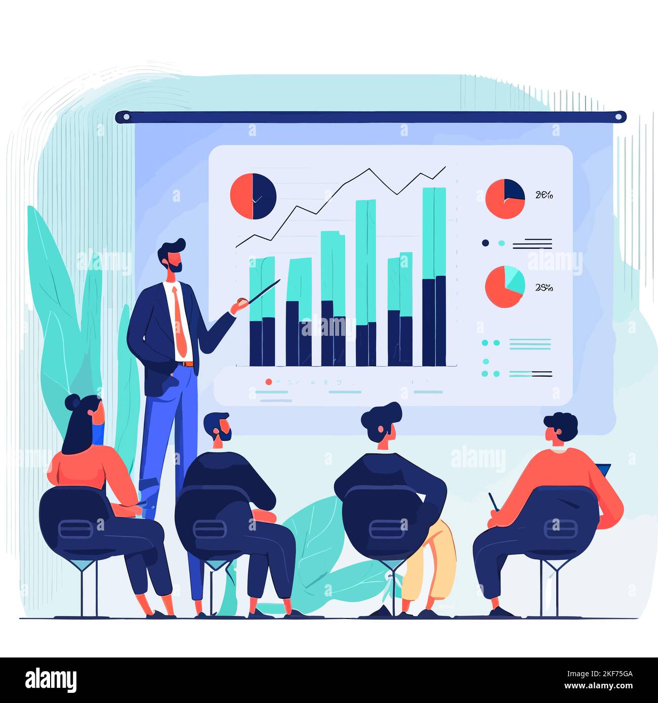 A vector illustration of a team during a business presentation Stock ...