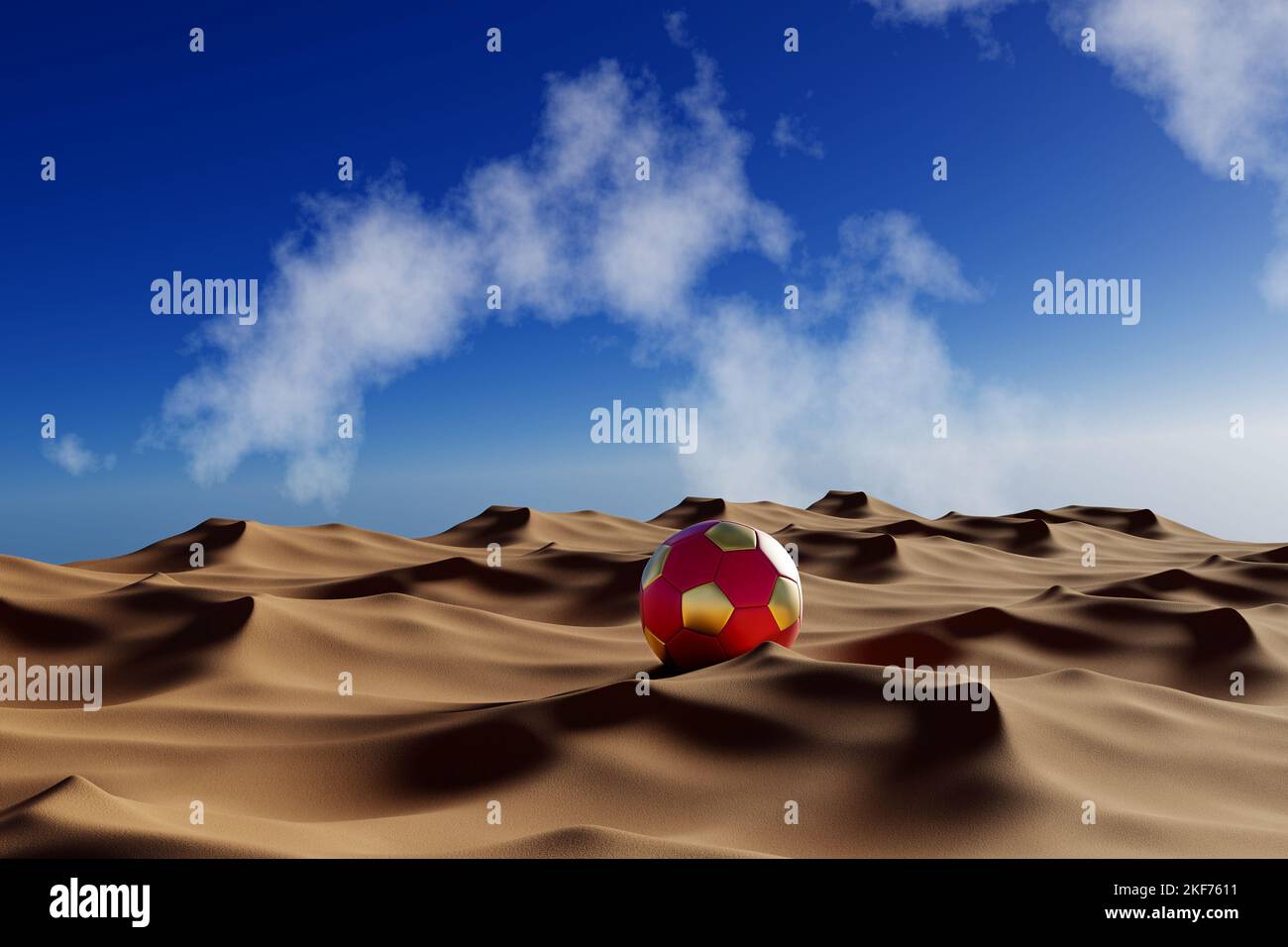 Soccer Ball in Qatar Desert with Maroon and Gold Color - 3D ...