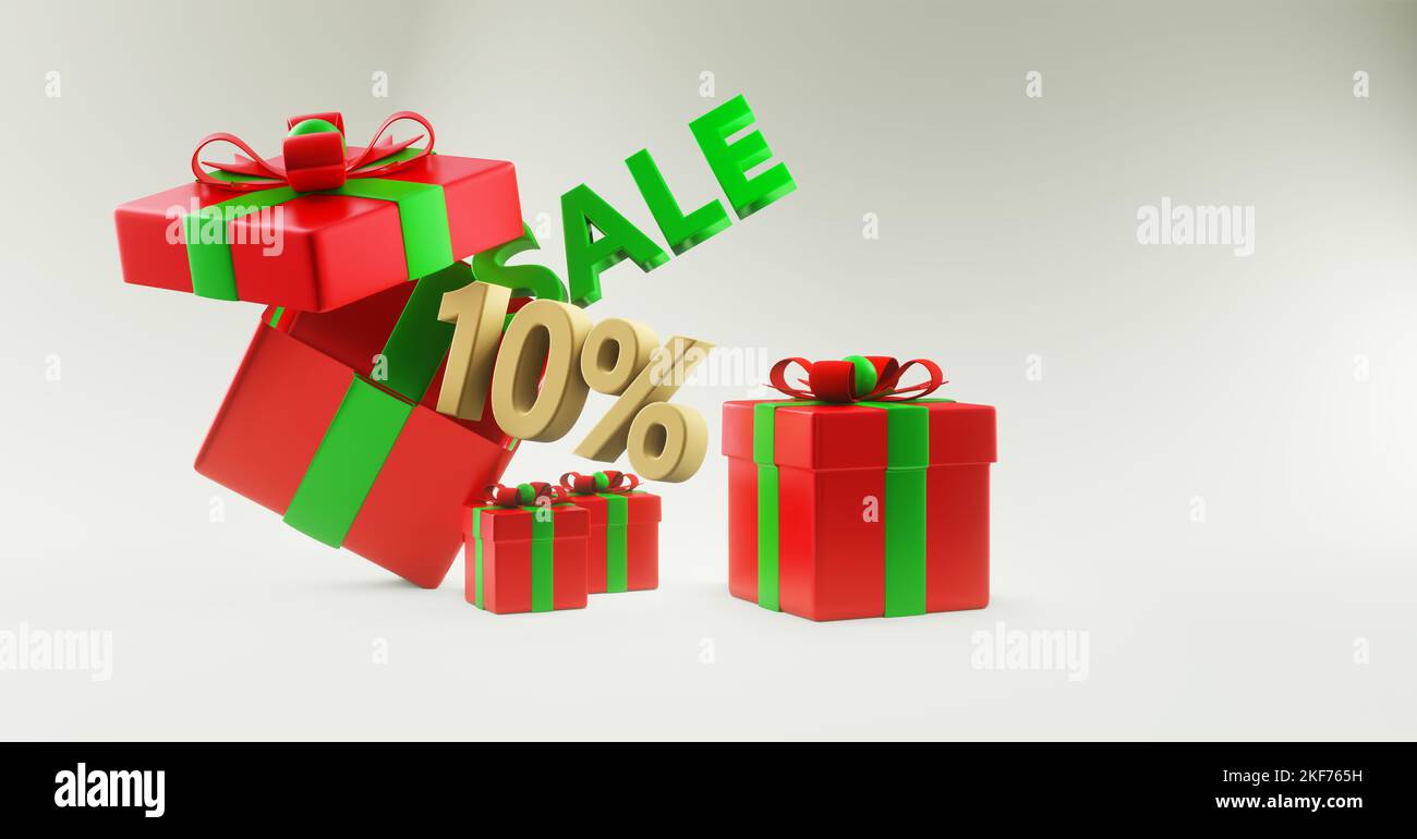 Gifts box with sale up to 10%, discount promotion with copy space ...