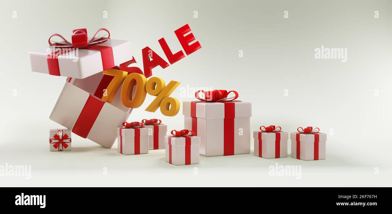 Gifts box with sale up to 70%, discount promotion with copy space ...