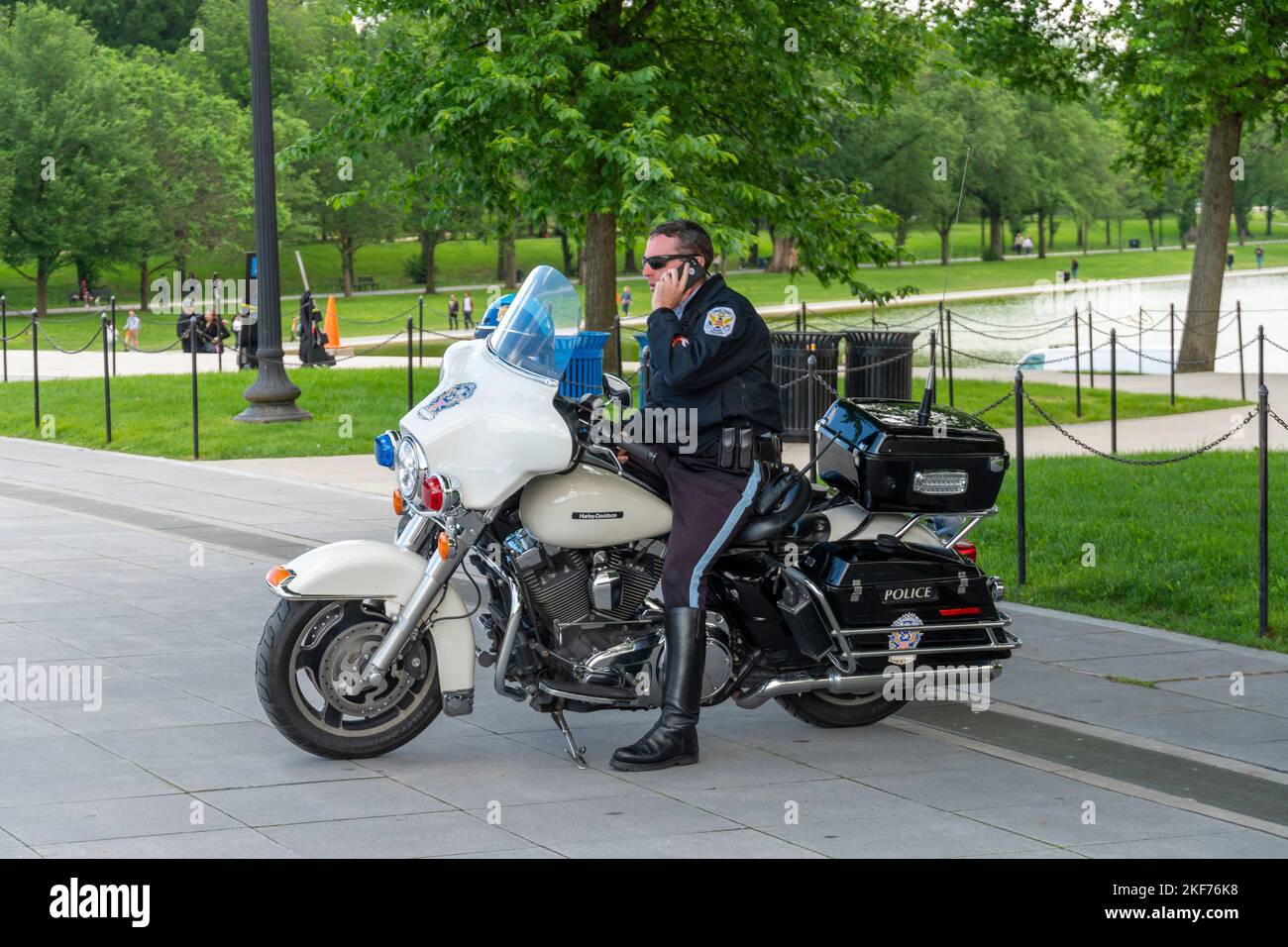 Park Police man on Harley-Davidson motorbike in Washington, D.C Stock ...