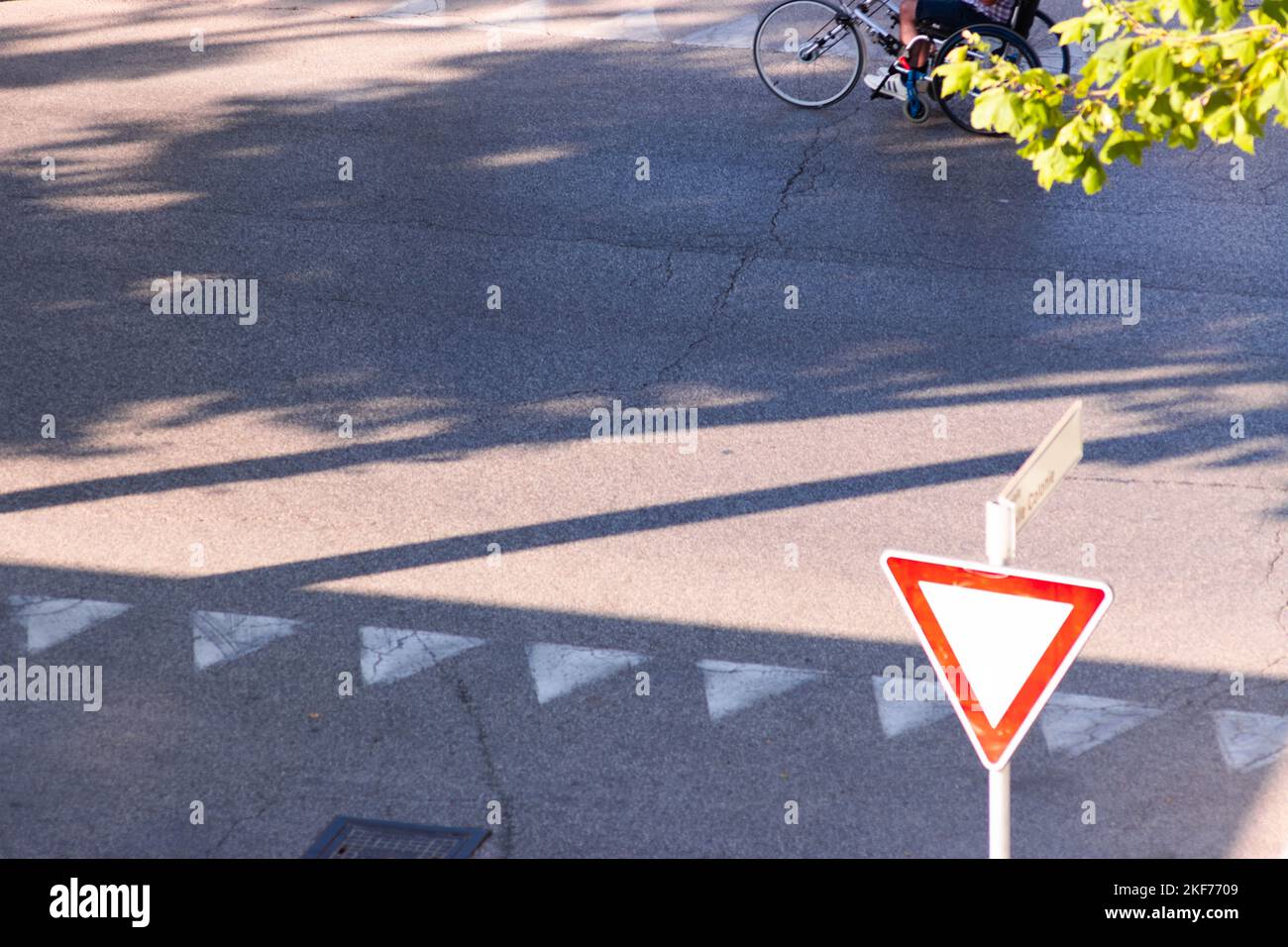 Traffic signs to stop, on a post and on the floor. Rimini, Italy Stock ...