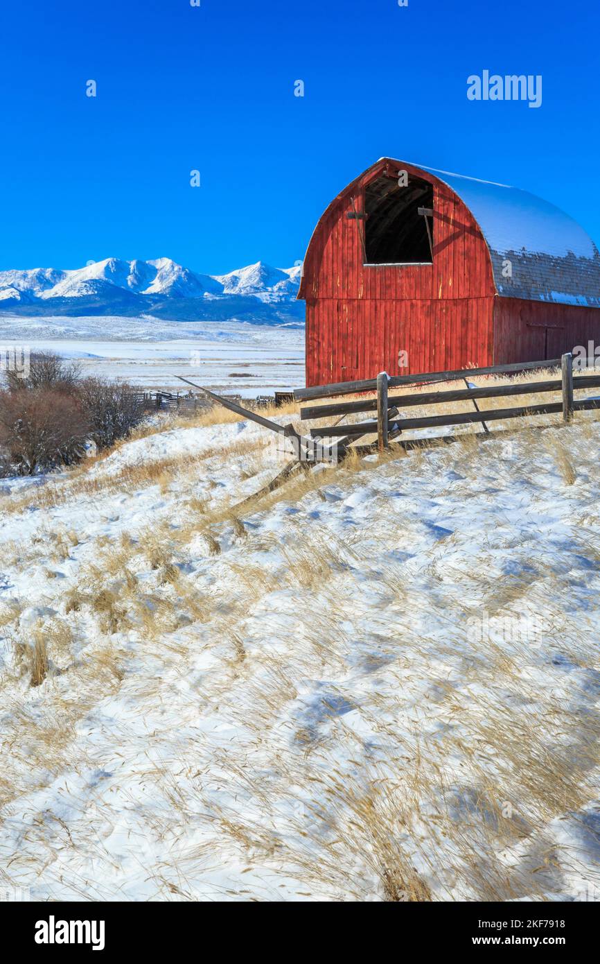 old red barn in the flathead creek valley below the bridger mountains ...