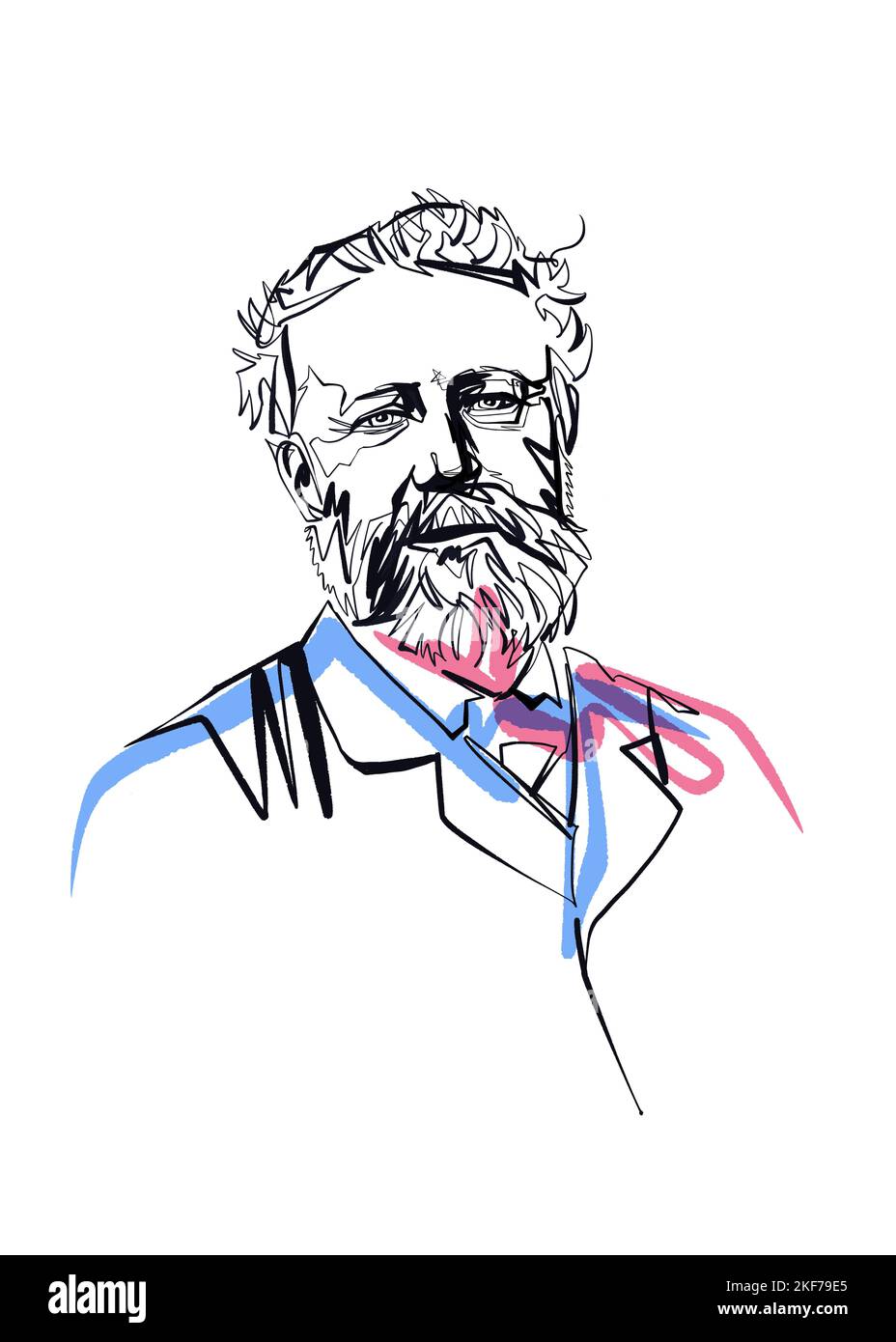 Jules Verne portrait, french writer, continuous line, , portrait format ...