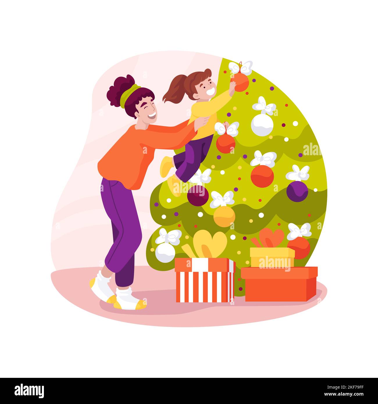 Decorating Christmas tree isolated cartoon vector illustration Stock ...