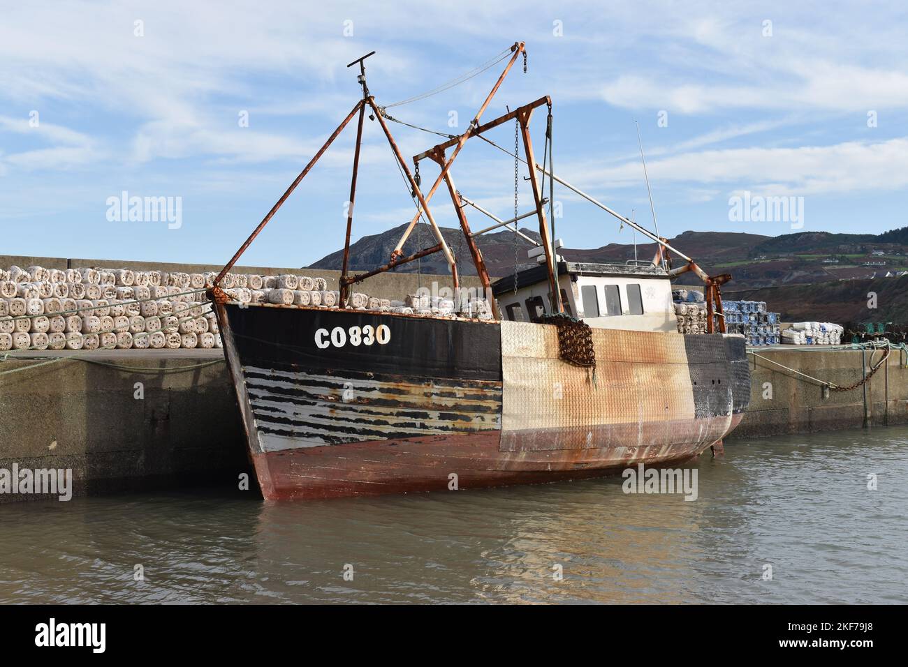 Fishing Boat Against The Harbour Wall, Nefyn, Llŷn Peninsula, Gwynedd ...
