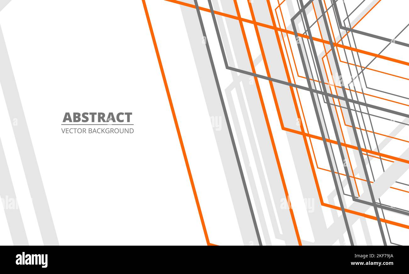 White modern geometric abstract background with gray and orange lines ...