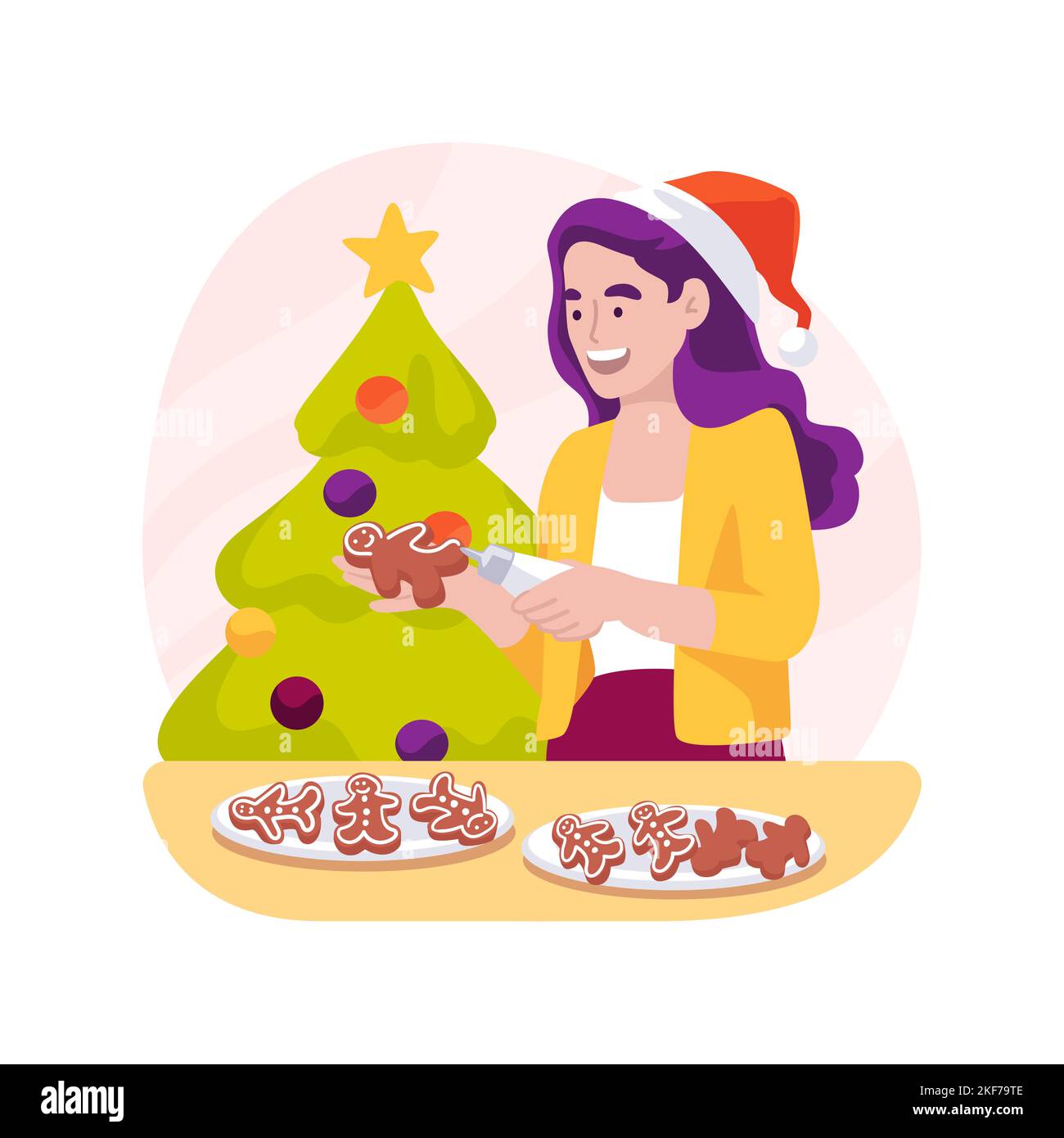 Decorating Gingerbread man isolated cartoon vector illustration Stock ...