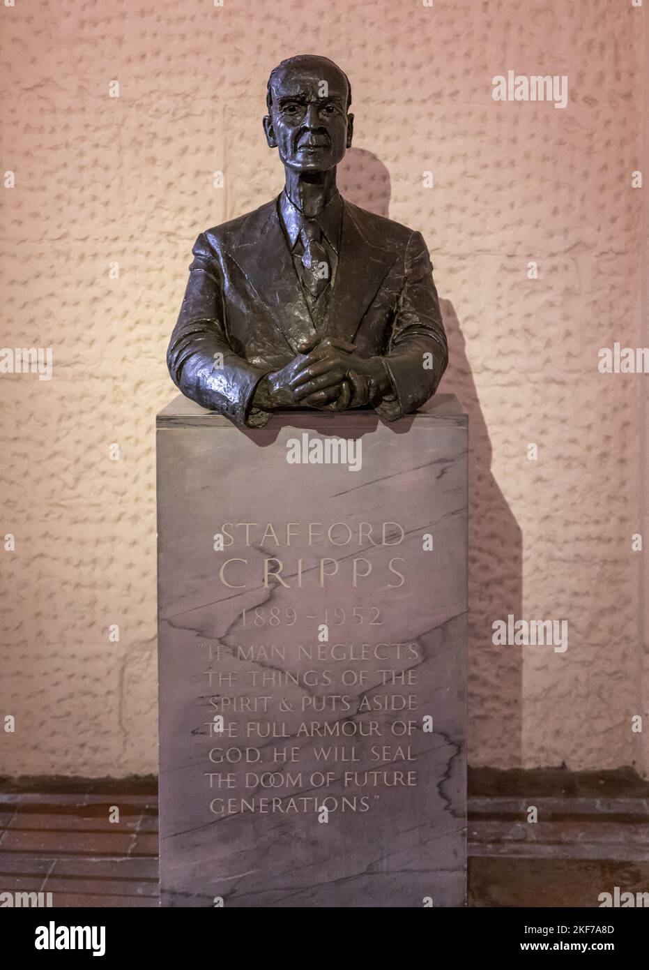 A vertical shot of Stafford Cripps statue in the crypt of St Paul's ...