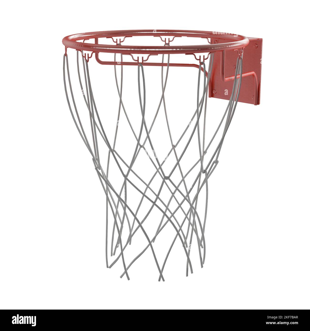 A 3D-rendered illustration of a basketball rim floating on white ...