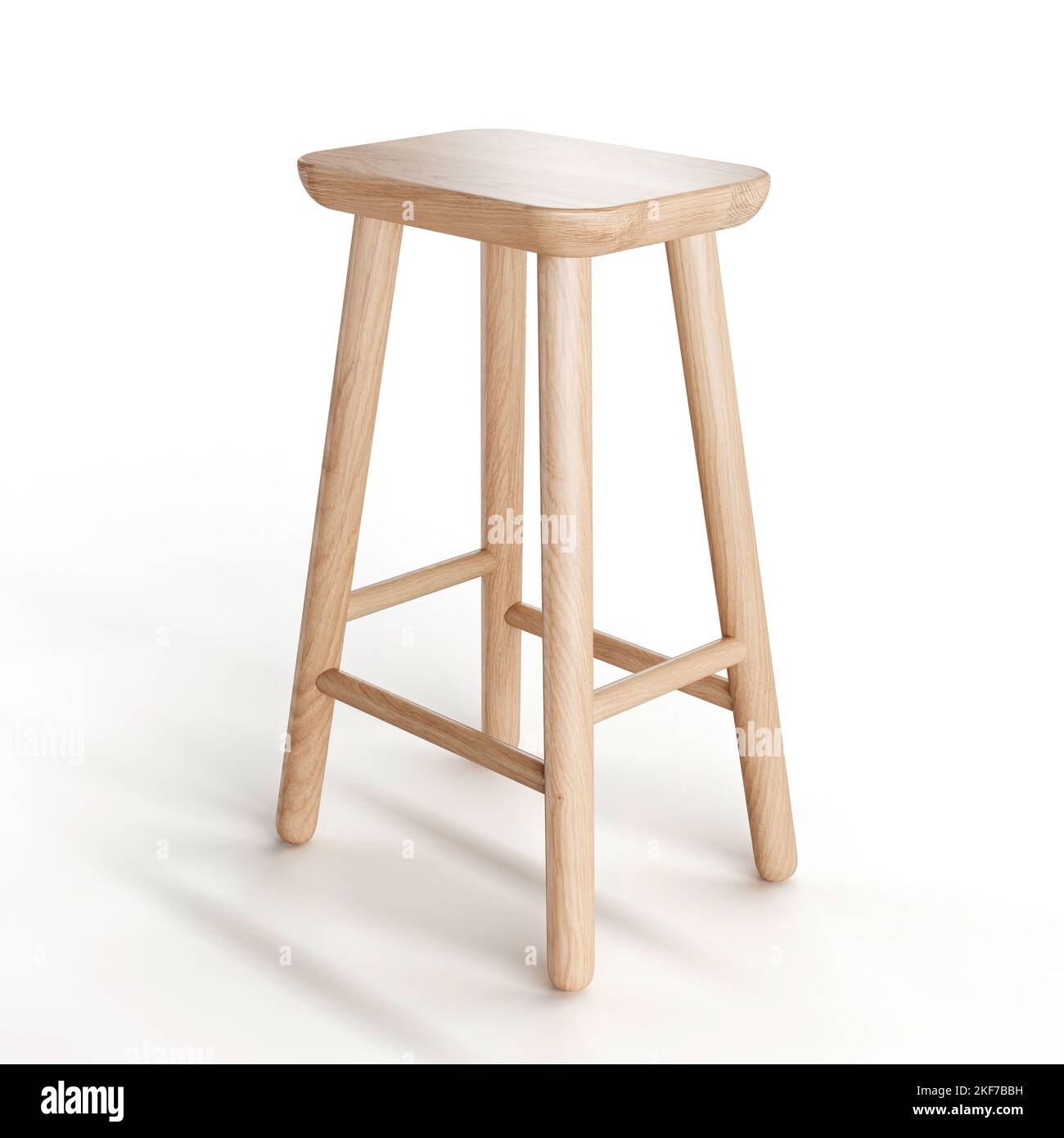 A 3D-rendered illustration of a wooden bar stool isolated on white ...
