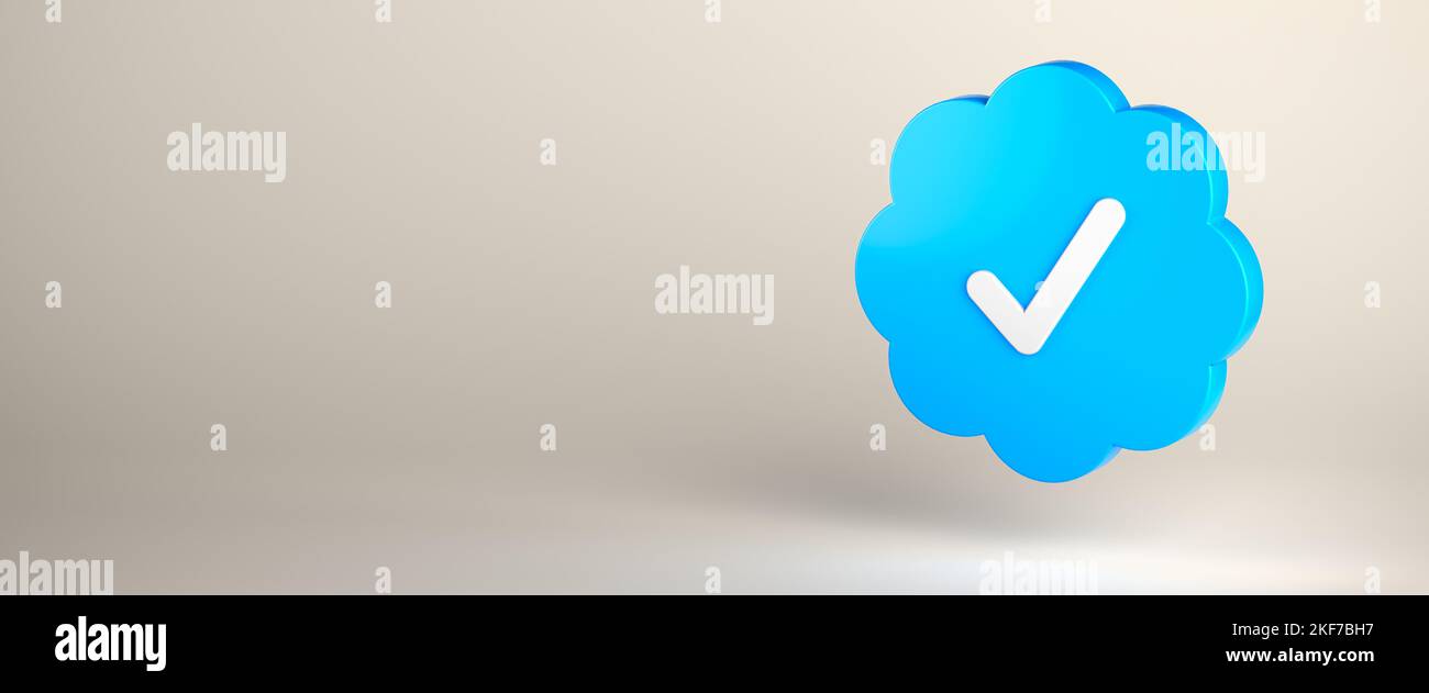 Blue checkmark above background. Authenticated accounts concept. Web ...