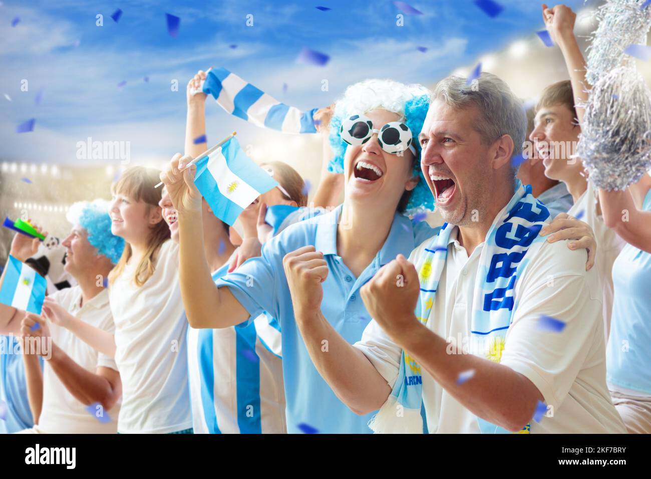 Argentina football supporter on stadium. Argentinian fans on soccer ...