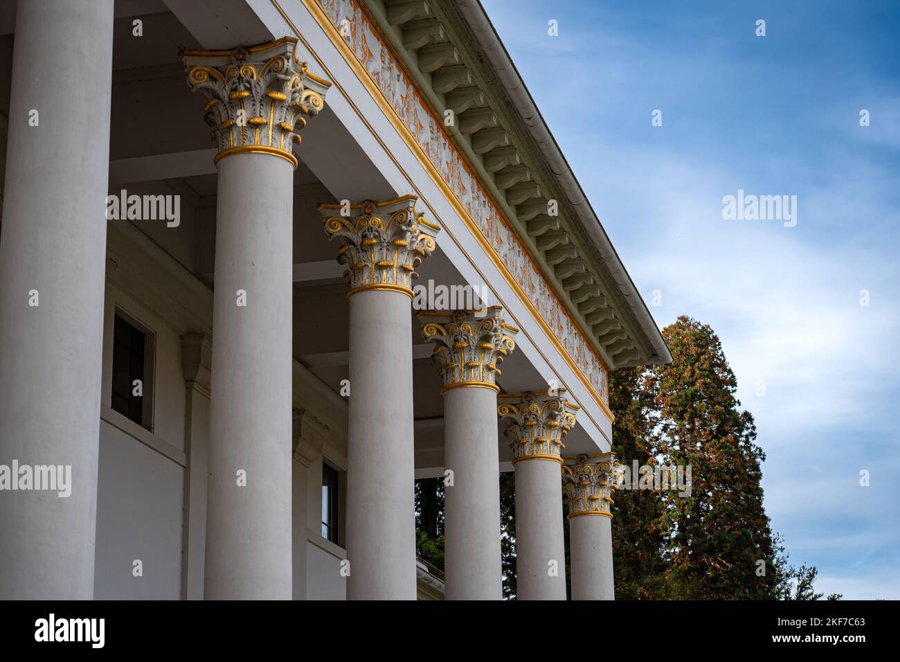 Pillars shot from frontal with a low angle and blue sky Stock Photo - Alamy