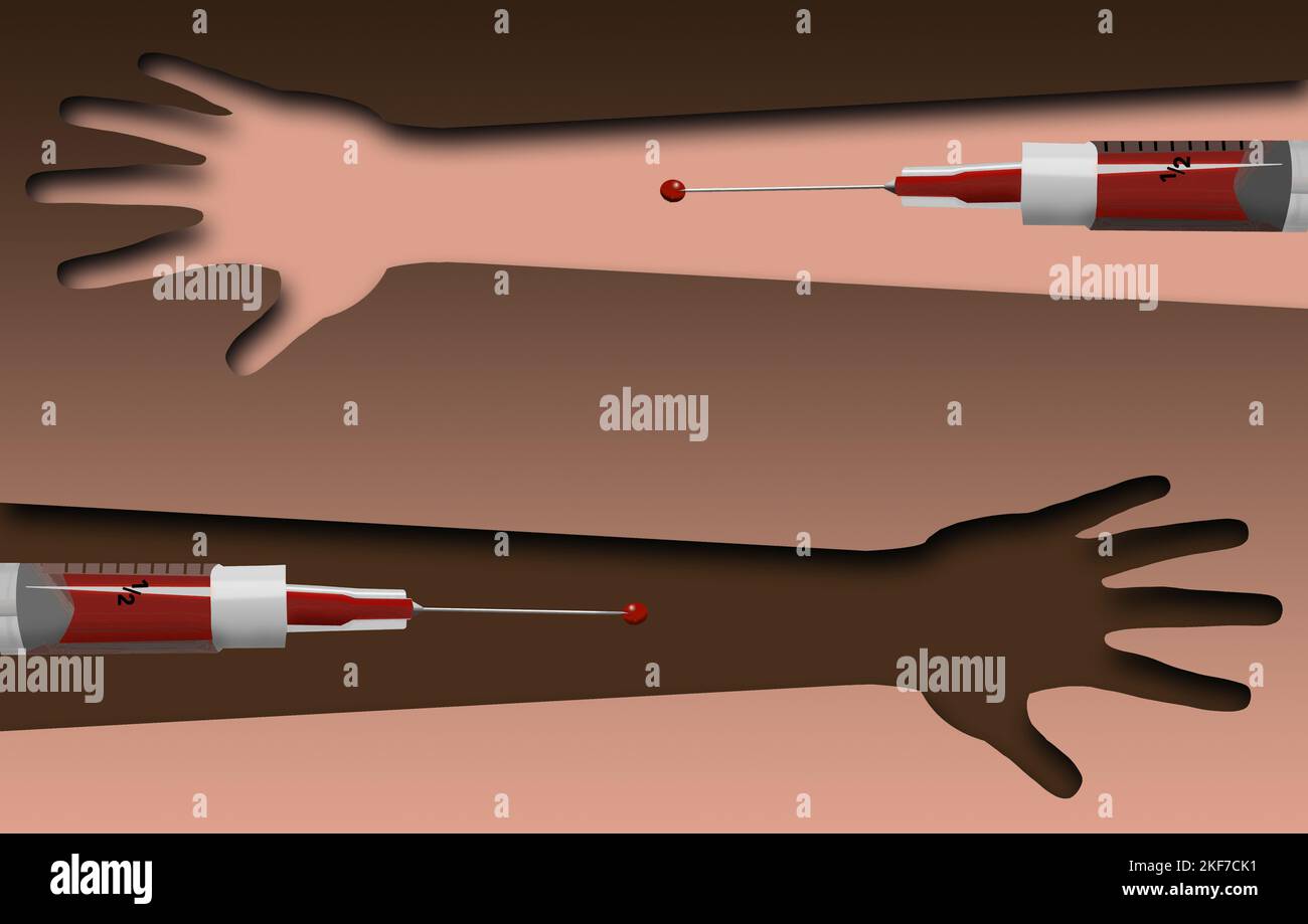 Blood donations and transfusions are illustrated here with syringes ...