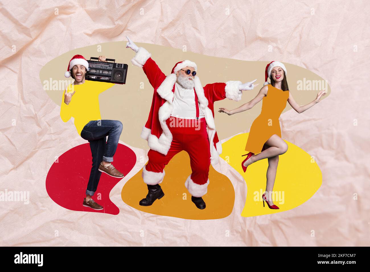 Creative drawing collage picture of energetic santa claus woman man ...