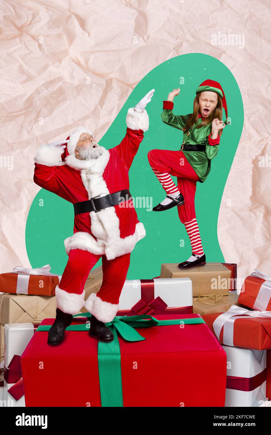 Creative photo 3d collage artwork poster postcard of funny funky team ...