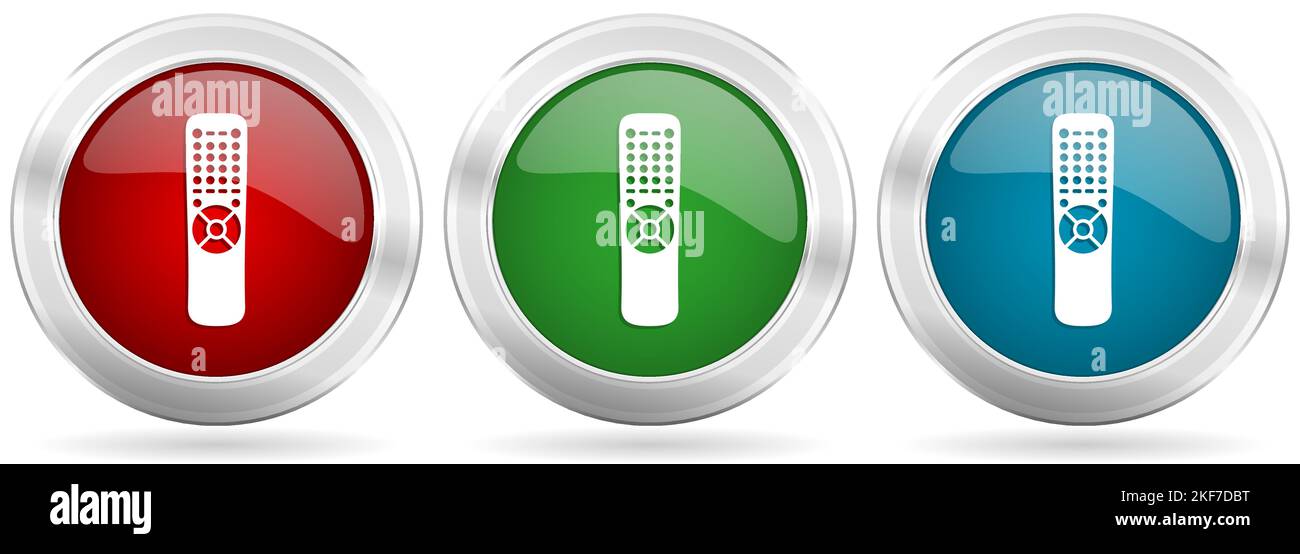 Tv remote control, television vector icon set. Red, blue and green ...