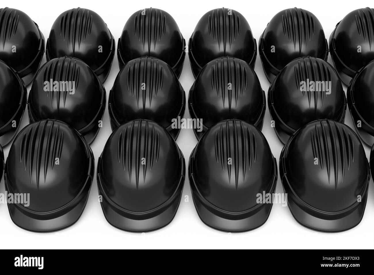 Set of safety helmets or hard caps for carpentry work in row on white ...