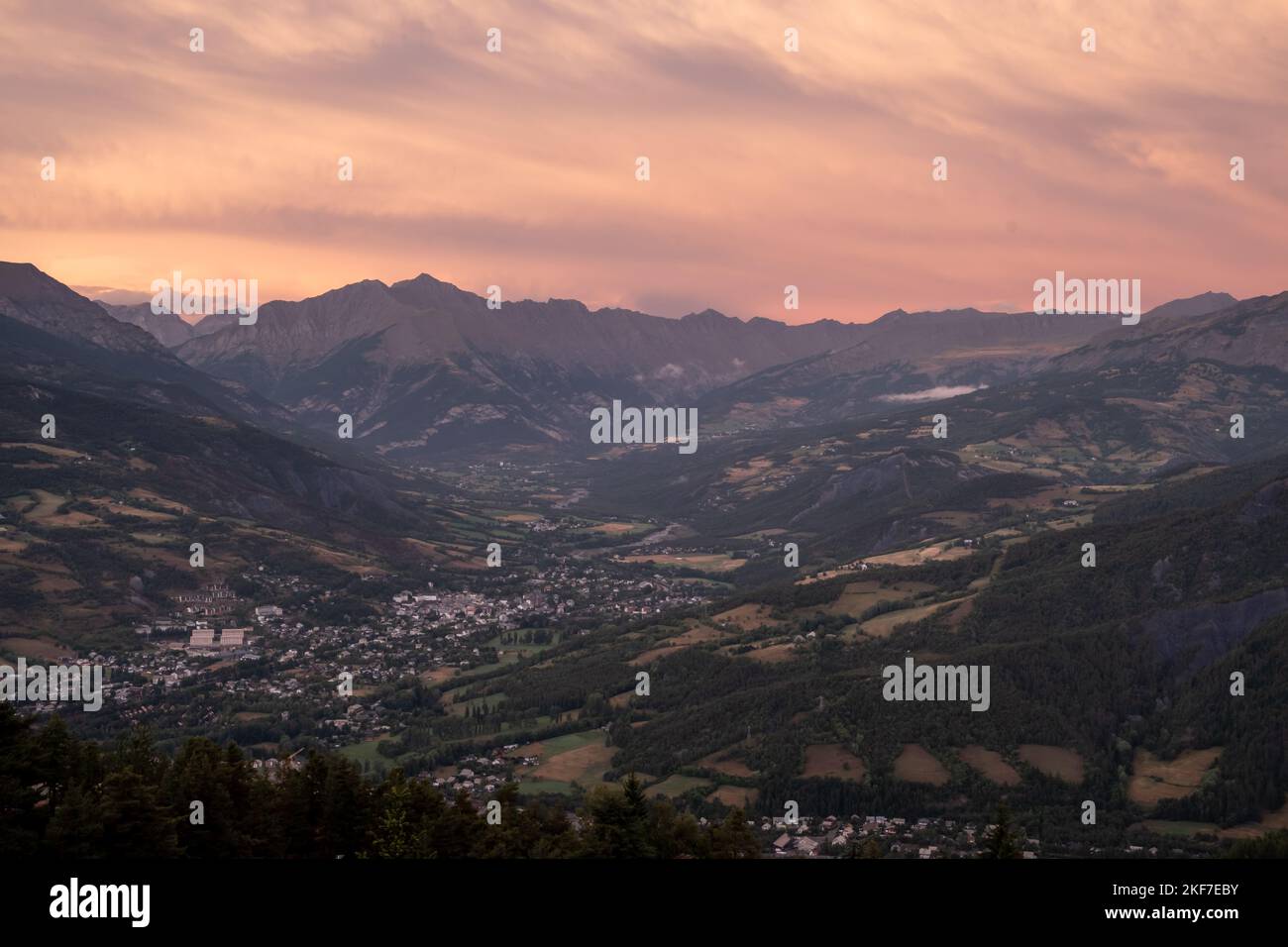 Wonderful sky colors at sunset in the Alps from Pra Loup Stock Photo ...