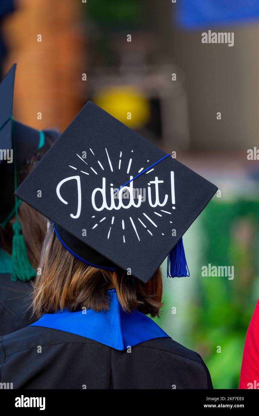 Close-up on a graduation cap. Students celebrating the graduating day ...