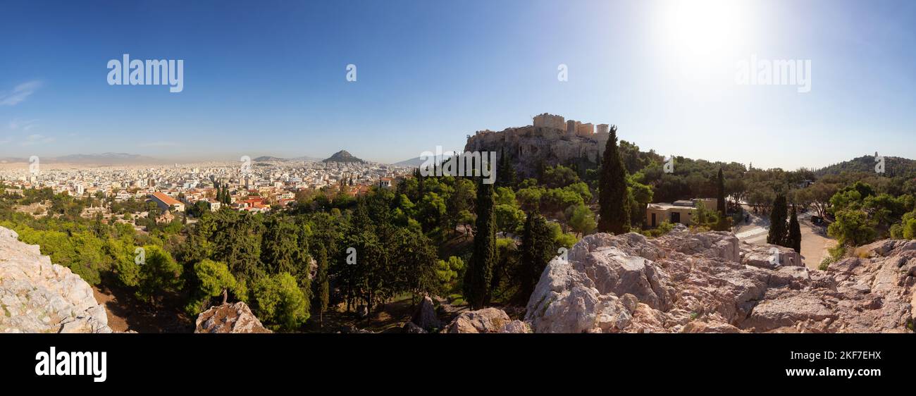 Acropolis and Cityscape in a Historic City with Mountains in Background ...