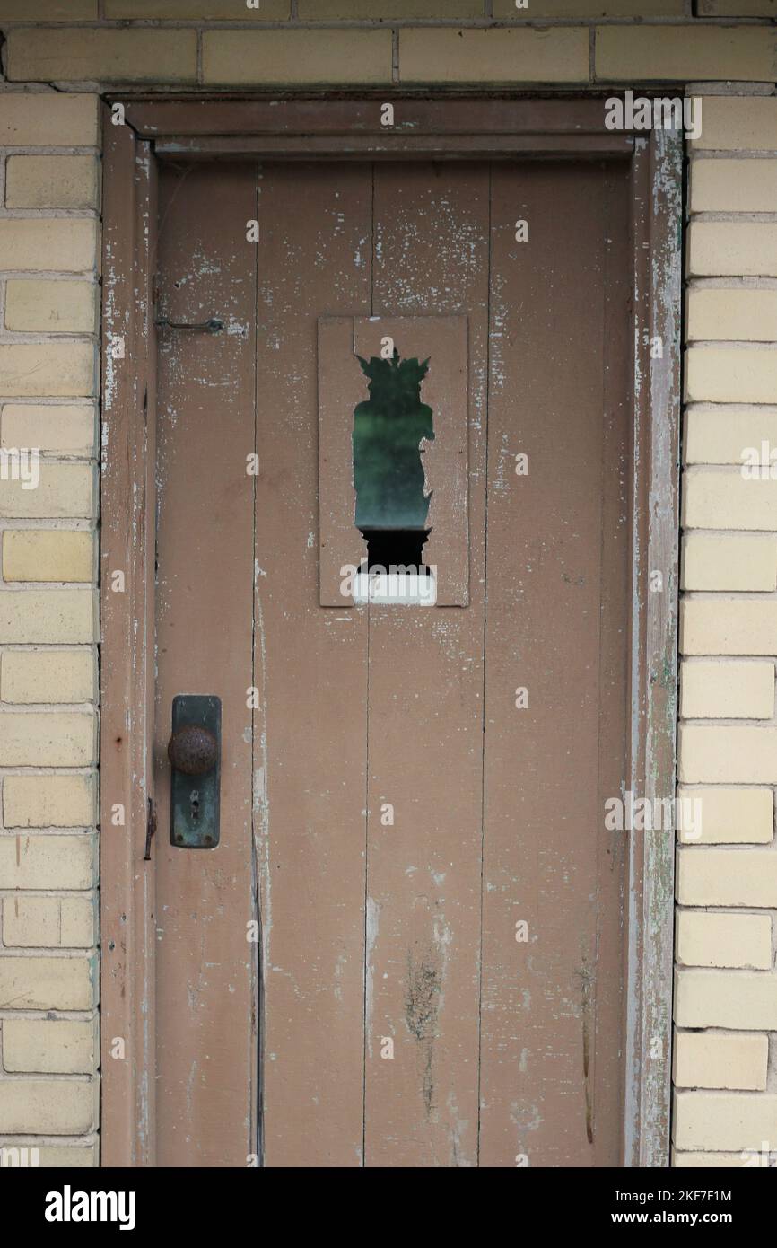 A vintage traditional wooden door with a window Stock Photo - Alamy
