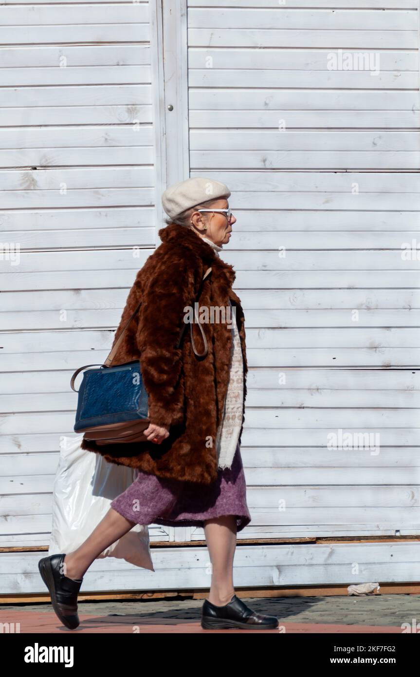 Timisoara, Romania - March 15, 2018: Woman walking on the street. Real ...